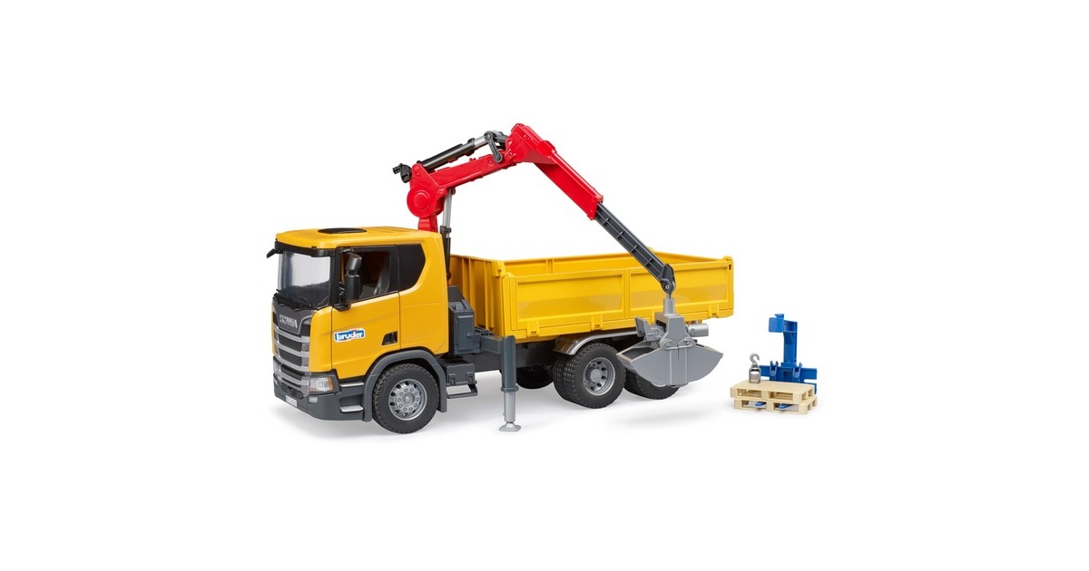 bruder Camion de chantier Scania Super 560R avec grue et 2 palettes ...