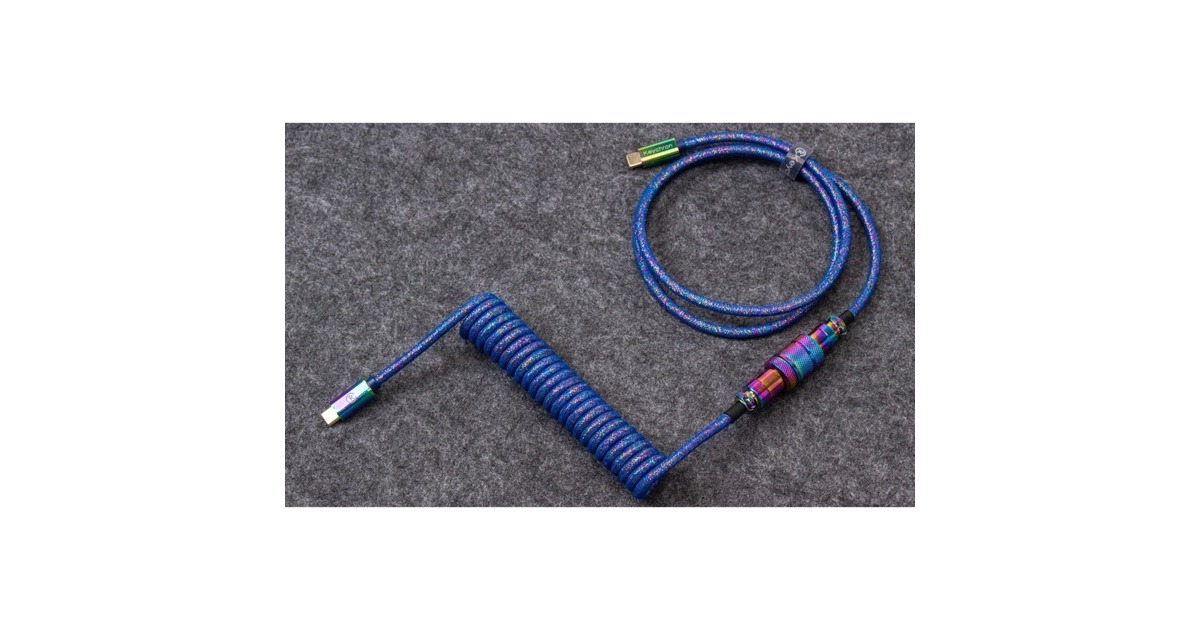 Keychron Premium Coiled Aviator Cable - Rainbow Plated Black, Angled ...