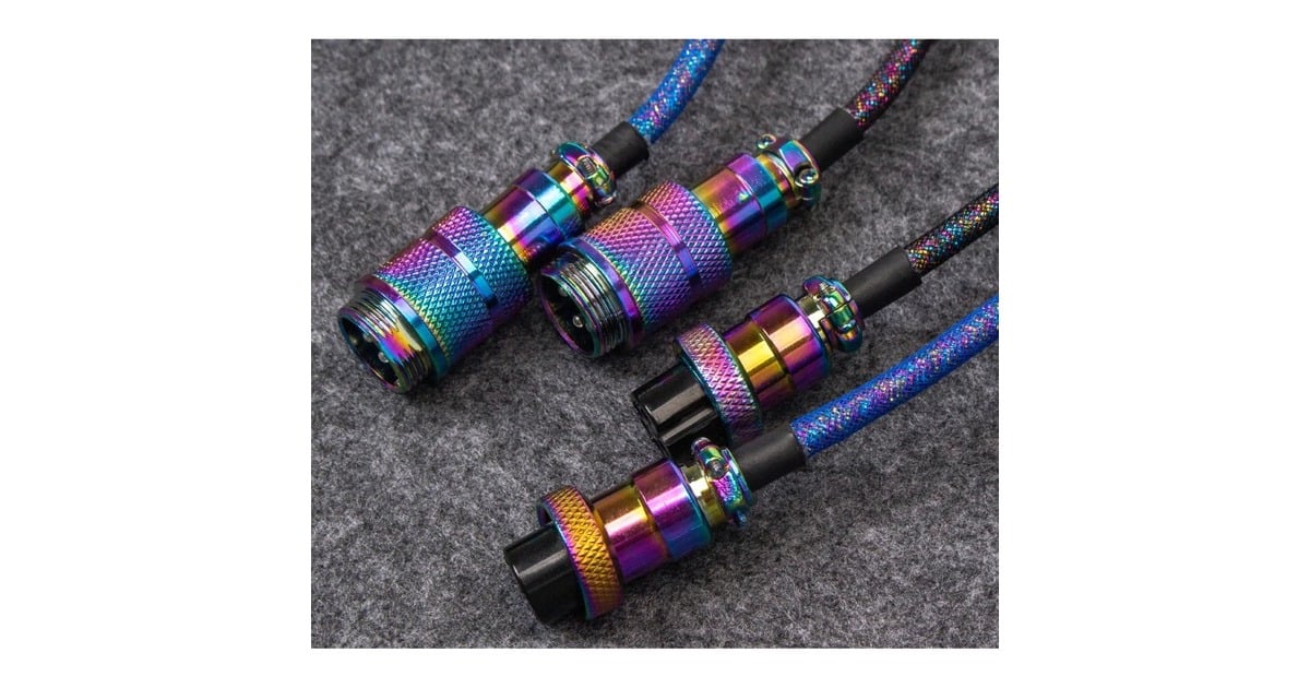 Keychron Premium Coiled Aviator Cable - Rainbow Plated Black, Angled ...