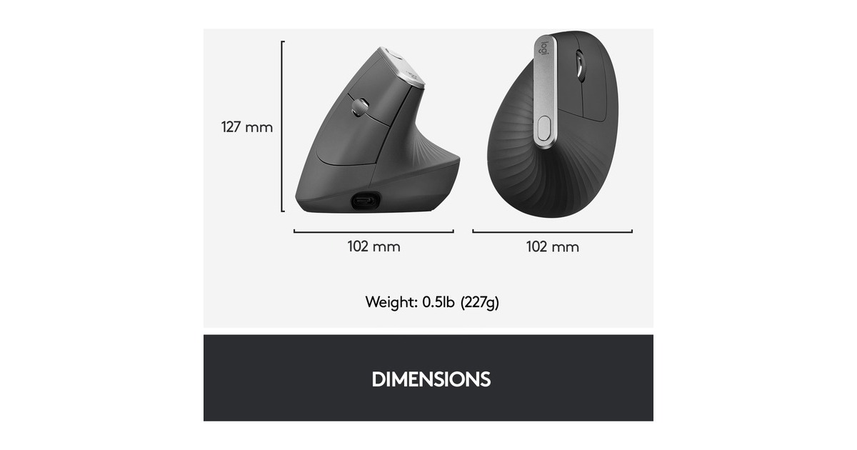 Logitech Souris ergonomique avancée MX Vertical Noir/Argent, Droitier ...