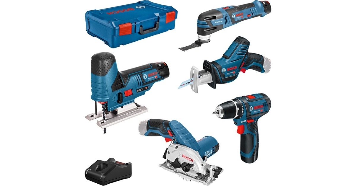 Bosch Professional Kit BOSCH 12V GSR+GST+GOP+GKS+GSA, Set d'outils Bleu