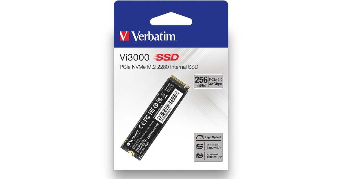 Verbatim Vi3000 256 Go M.2 PCI Express 3.0 NVMe SSD 256 Go, M.2, 3100 Mo/s