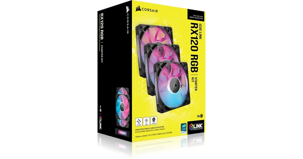 Corsair iCUE RX120 RGB Triple Kit, Ventilateur de boîtier Noir, 4 ...