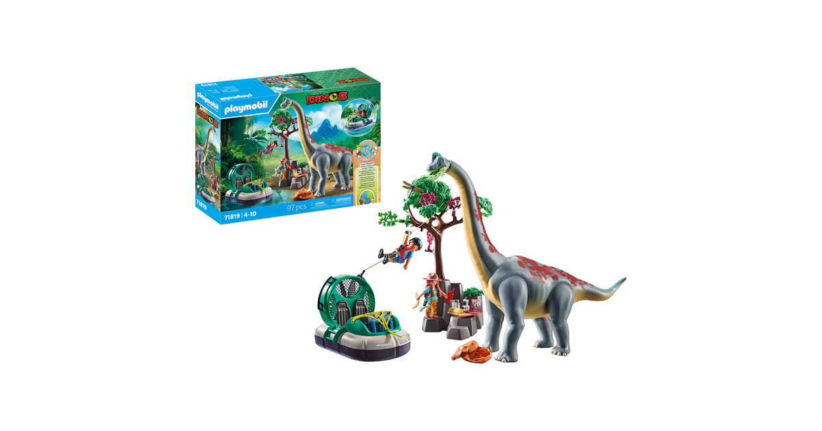 PLAYMOBIL Dinos Rencontre avec Brachiosaurus en hydroglisseur, Jouets ...