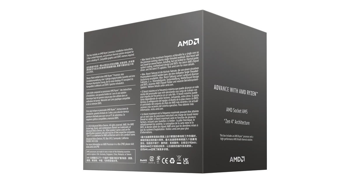 AMD Ryzen 5 8400F, 4,2 GHz (4,7 GHz en Turbo Boost) socket AM5 processeur Unlocked, Wraith ...