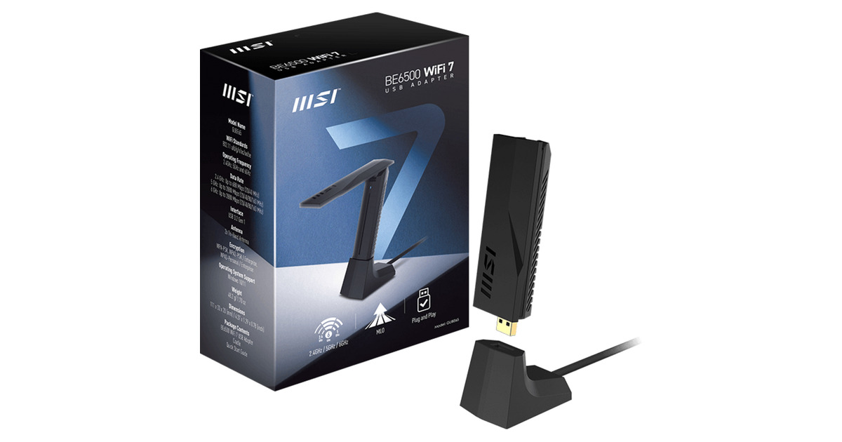 MSI BE6500 WiFi7 USB Stick - Dongle carte et adaptateur d'interfaces ...