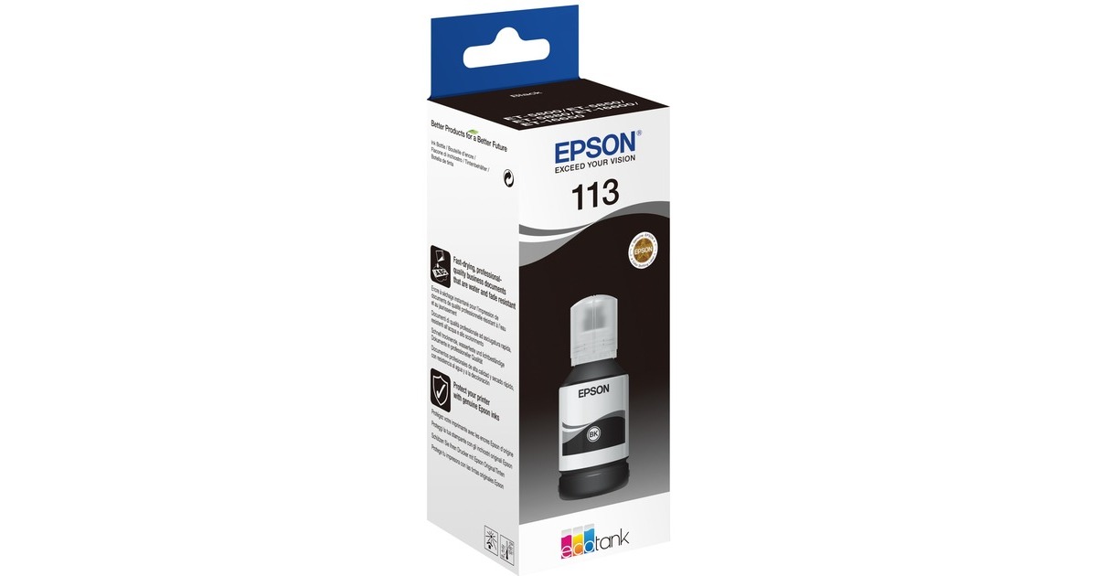 Epson 113 EcoTank Pigment Black ink bottle, Encre Original, Noir, Epson ...