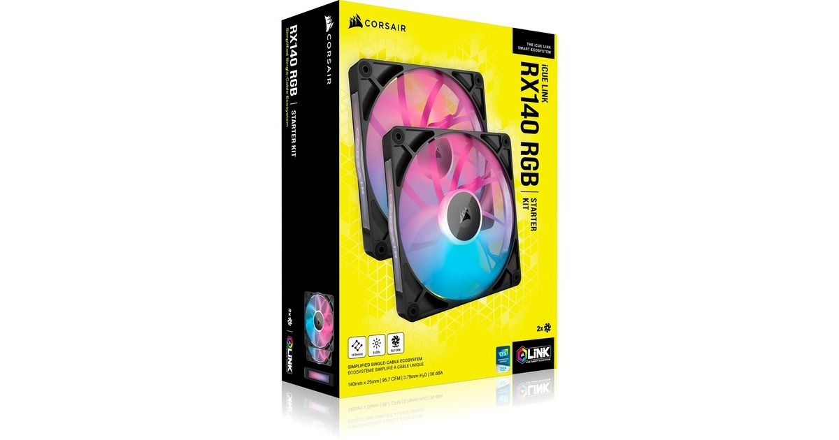 Corsair Corsair iCUE RX140 RGB Dual Kit, Ventilateur de boîtier Noir, 4 ...