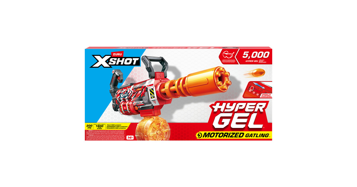 ZURU XSHOT Hyper Gel Glow Motorized Gatling Blaster, Gel-Blaster ...