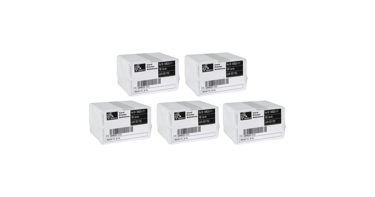 Zebra Premier PVC Card, 30 mil (5 packs x 100), Carte en plastique 30 ...