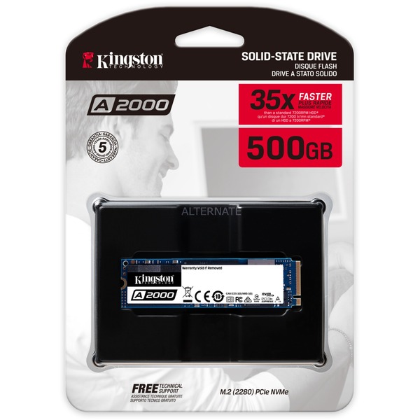 Kingston A2000, 500 Go, SSD SA2000M8/500G, NVMe PCIe Gen 3.0 x 4, M.2 2280